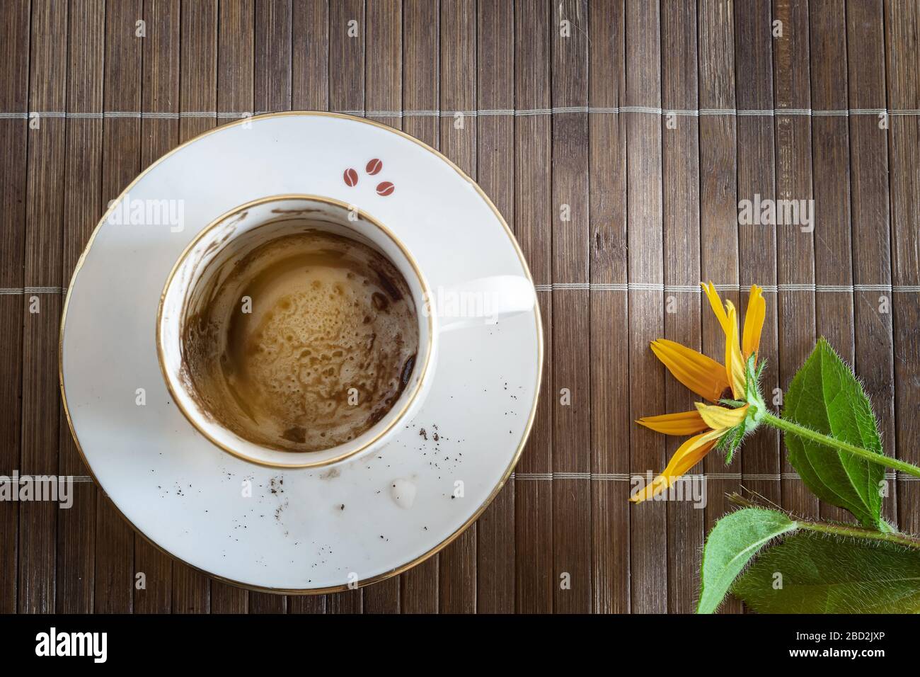 Dirty coffee Cup and saucer, top view Stock Photo - Alamy