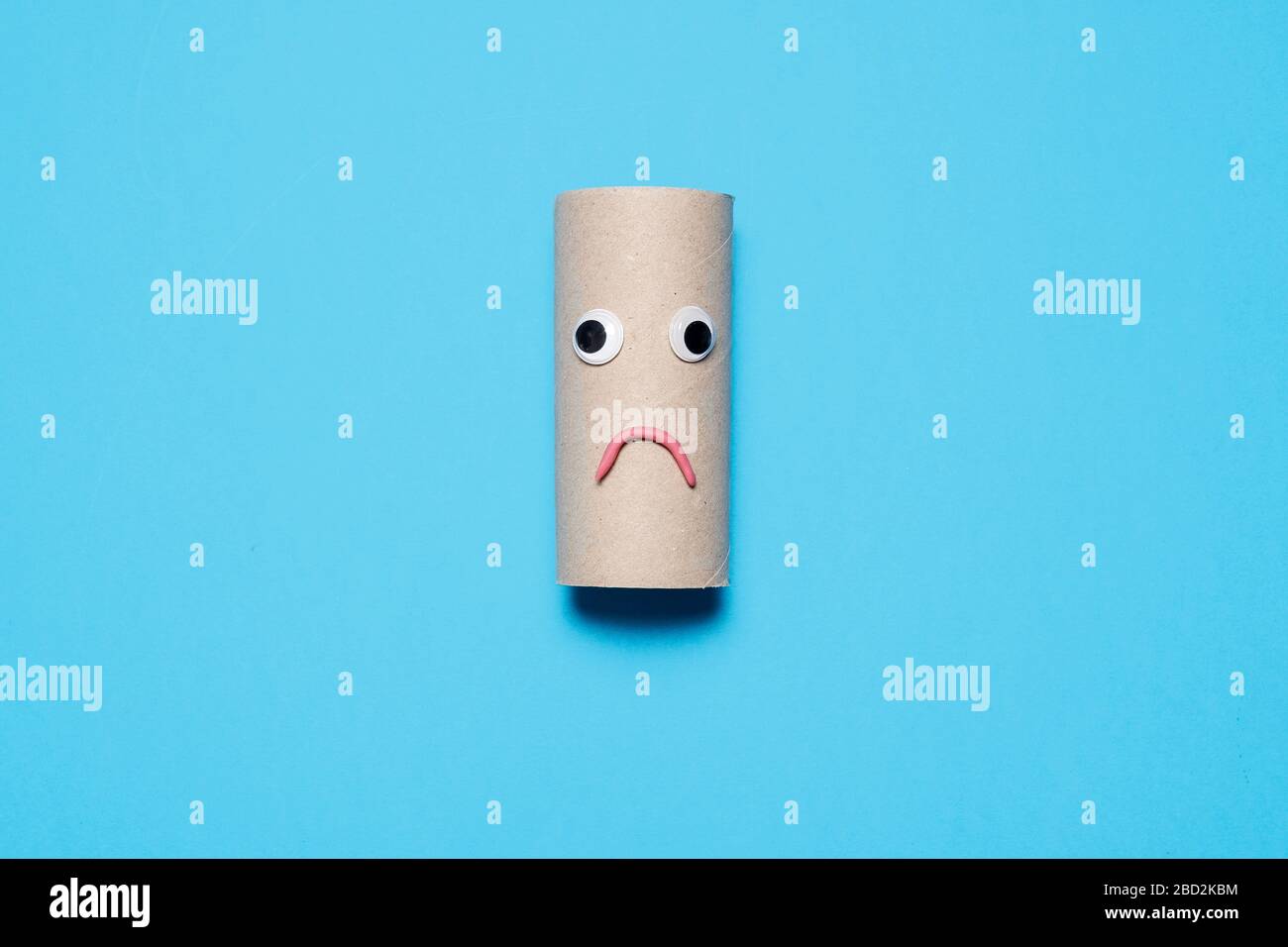 Sad and frowning empty roll of toilet paper with googly eyes and mouth ...