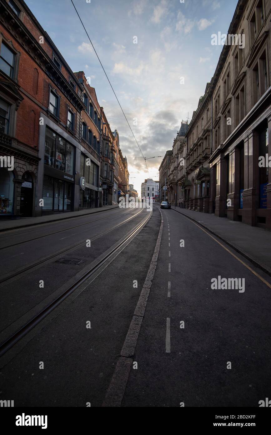 Victoria Street at sunrise in Nottingham City, captured during the ...