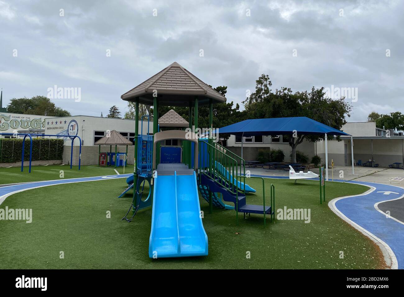 A general overall view of closed playground at Martha Baldwin Elementary School amid the global ...