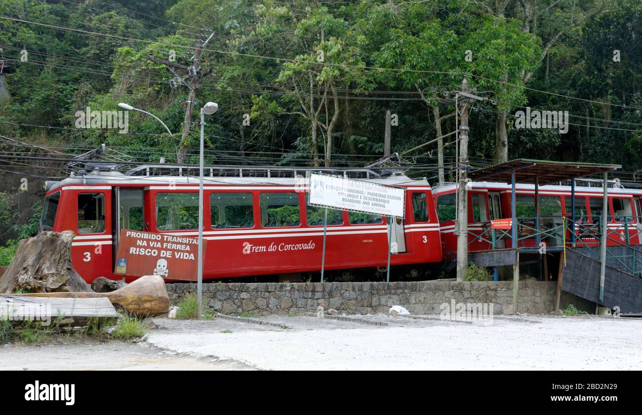 Rail terminal for tourists on Corcovado mountain who visit the statue ...