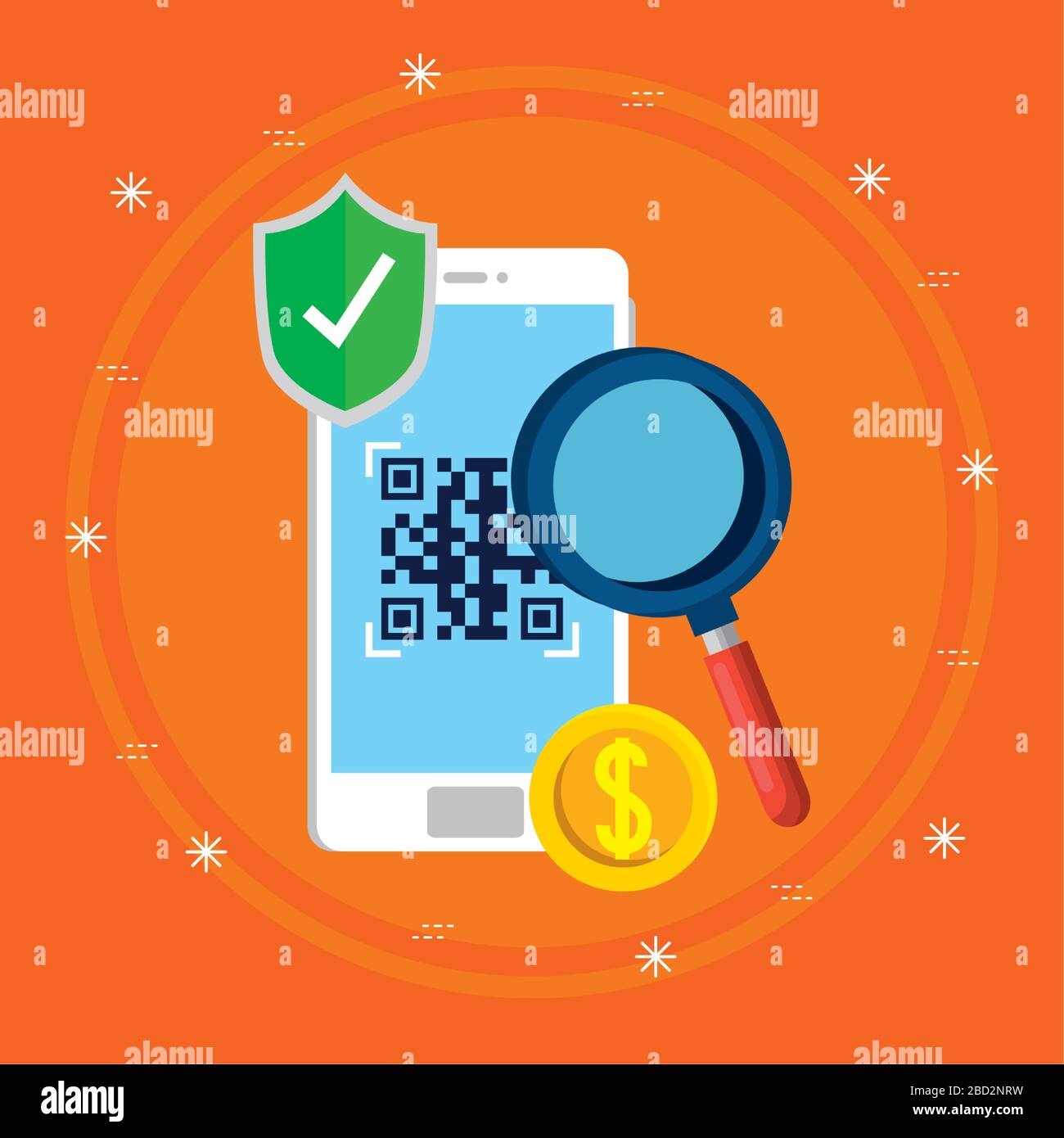 qr code inside smartphone and lupe vector design Stock Vector Image ...