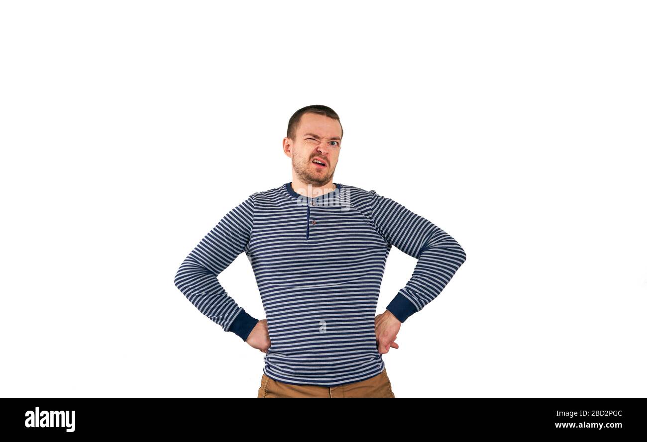 unshaven man on a white background with different emotions Stock Photo ...