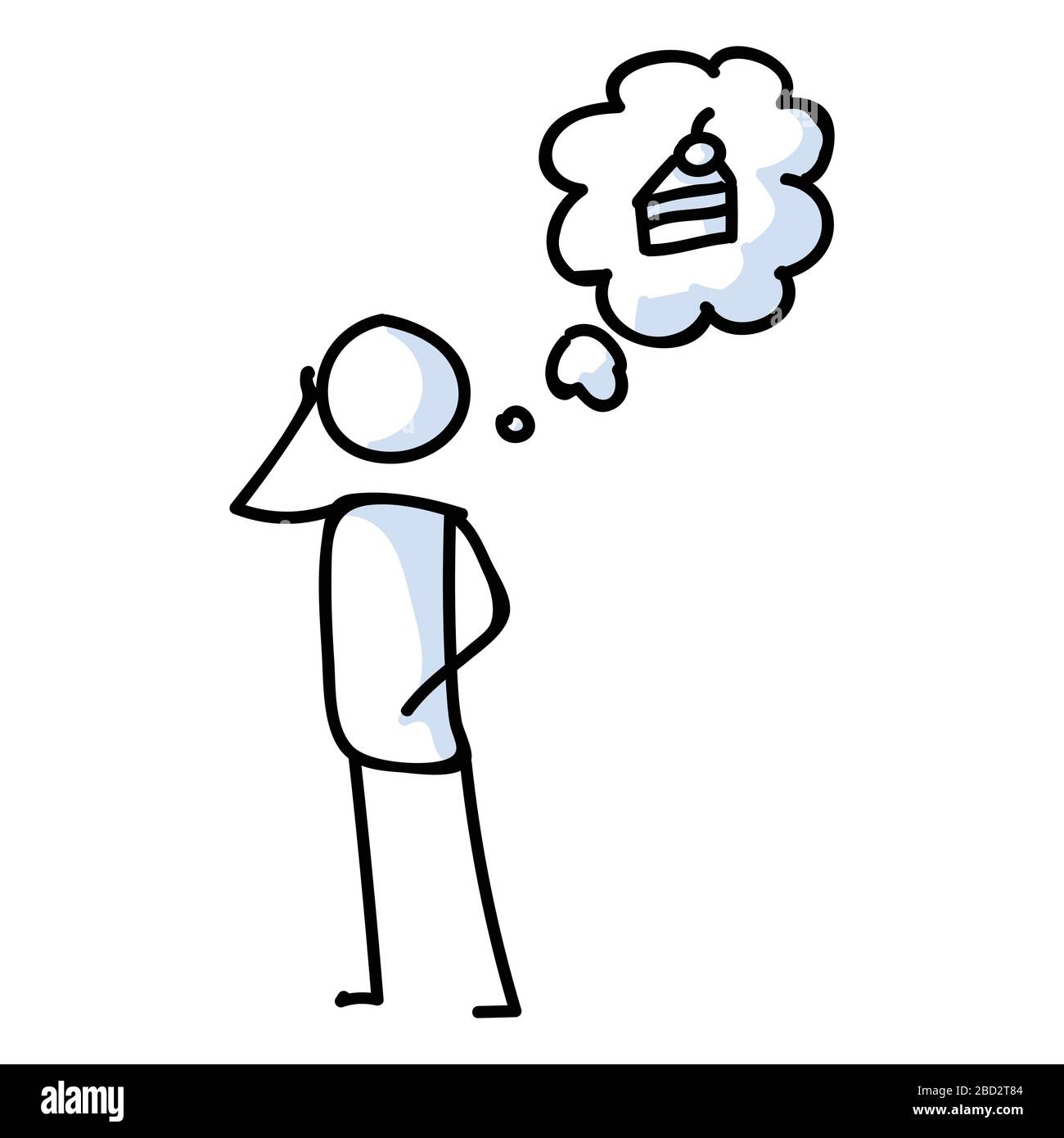 Cute stick figure craving sweet cake on diet lineart icon. Crave food ...