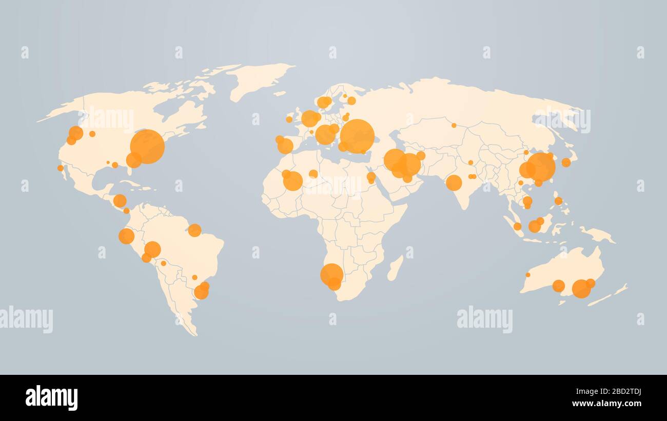 world map with location pins outbreak of coronavirus confirmed cases ...