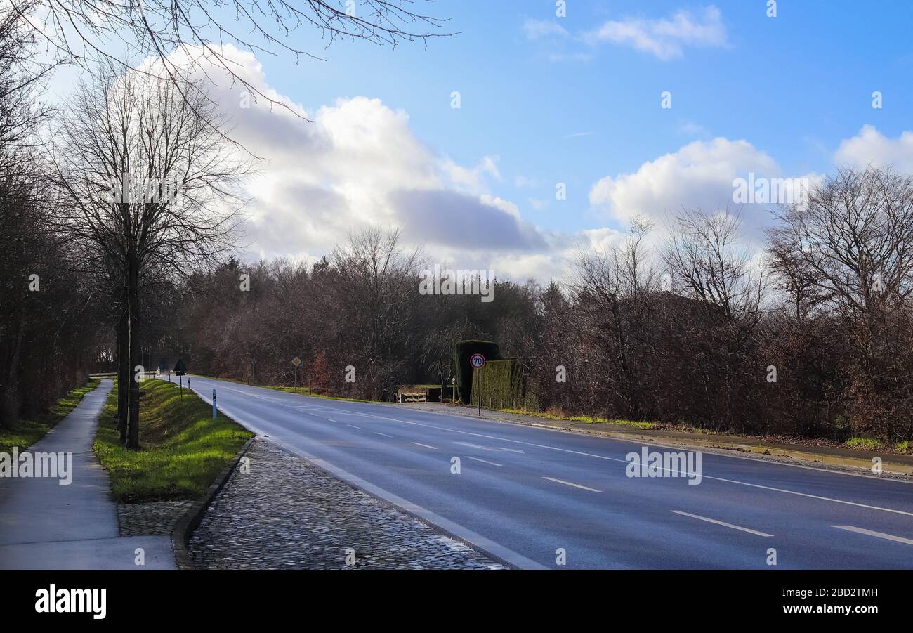 Beautiful perspective view on rural streets in a green environment ...