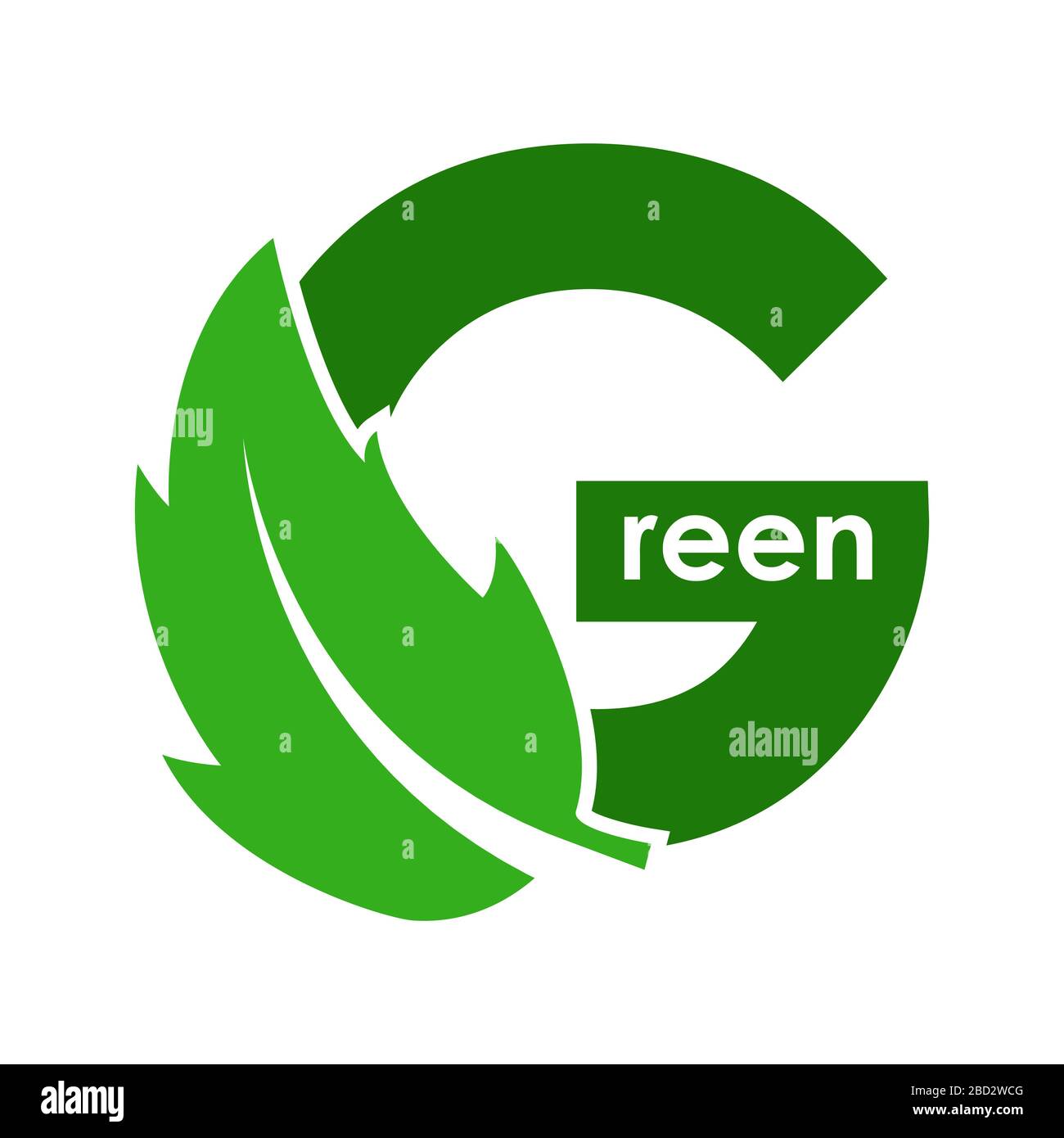letter G and a green leaf. The stylized green word. Vector stock ...