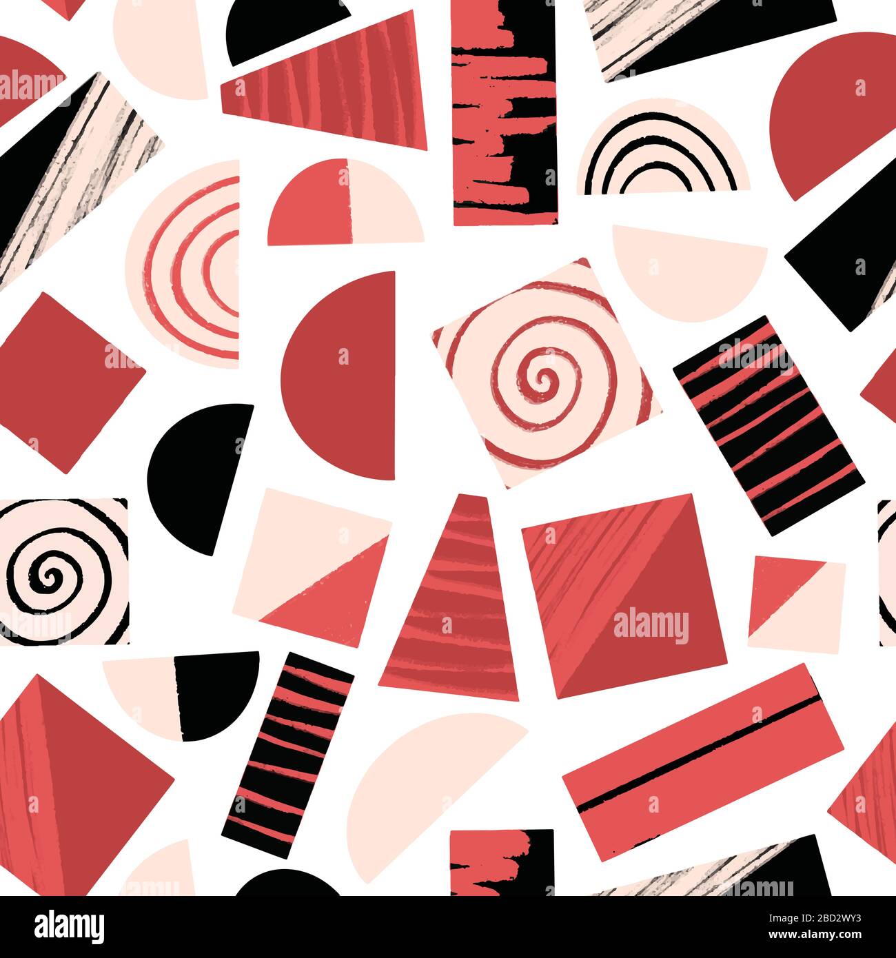 Geometric shapes pink red black seamless vector pattern. Abstract ...