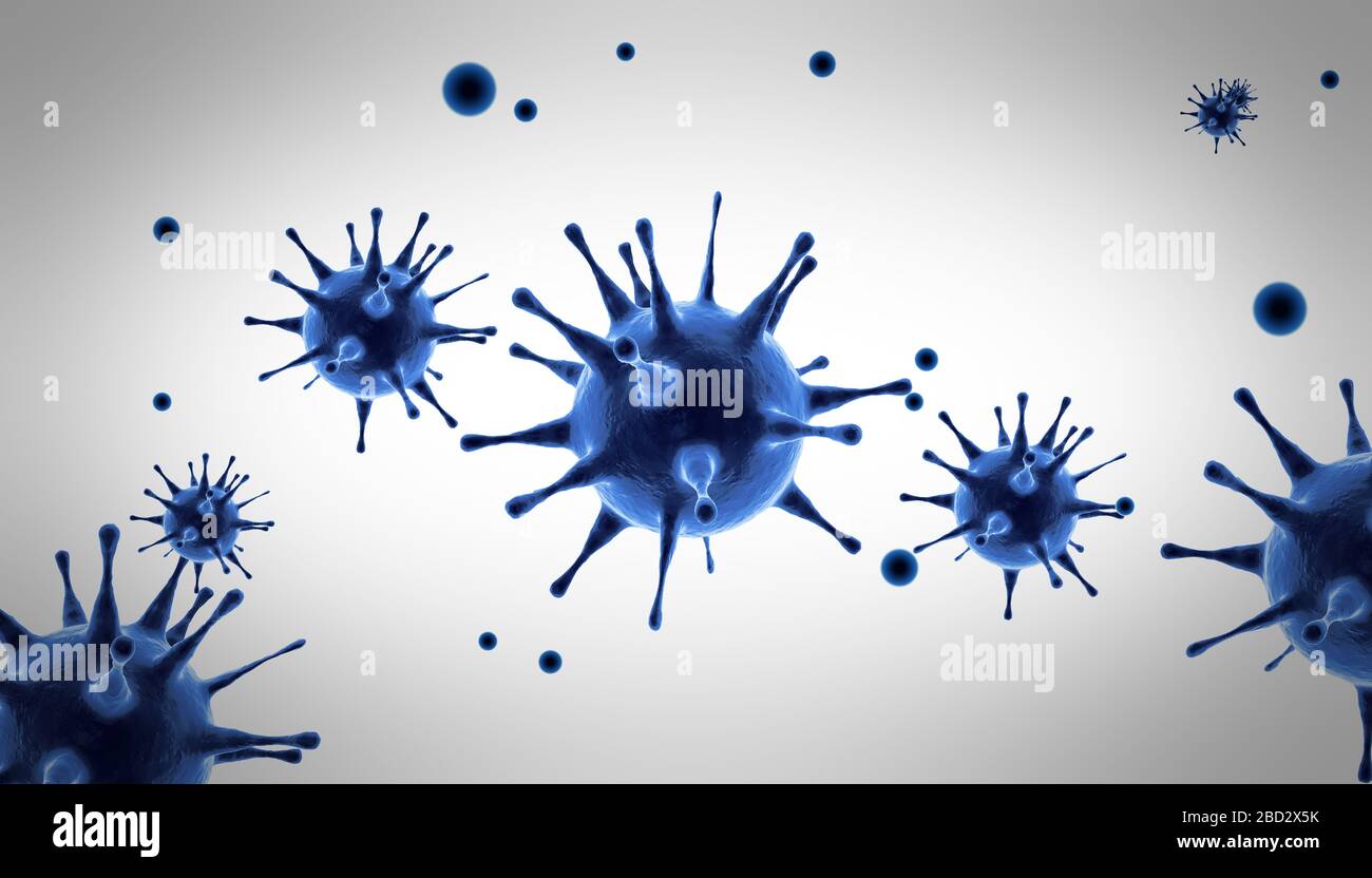 Microscopic view of influenza virus cells. 3D medical illustration ...