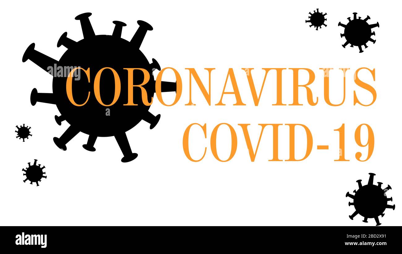 White background with cartoon microbe and orange coronavirus text Stock ...