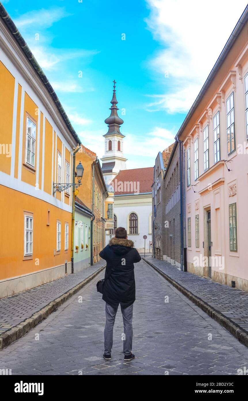 Old town street and buildings with colorful facades in the historical ...