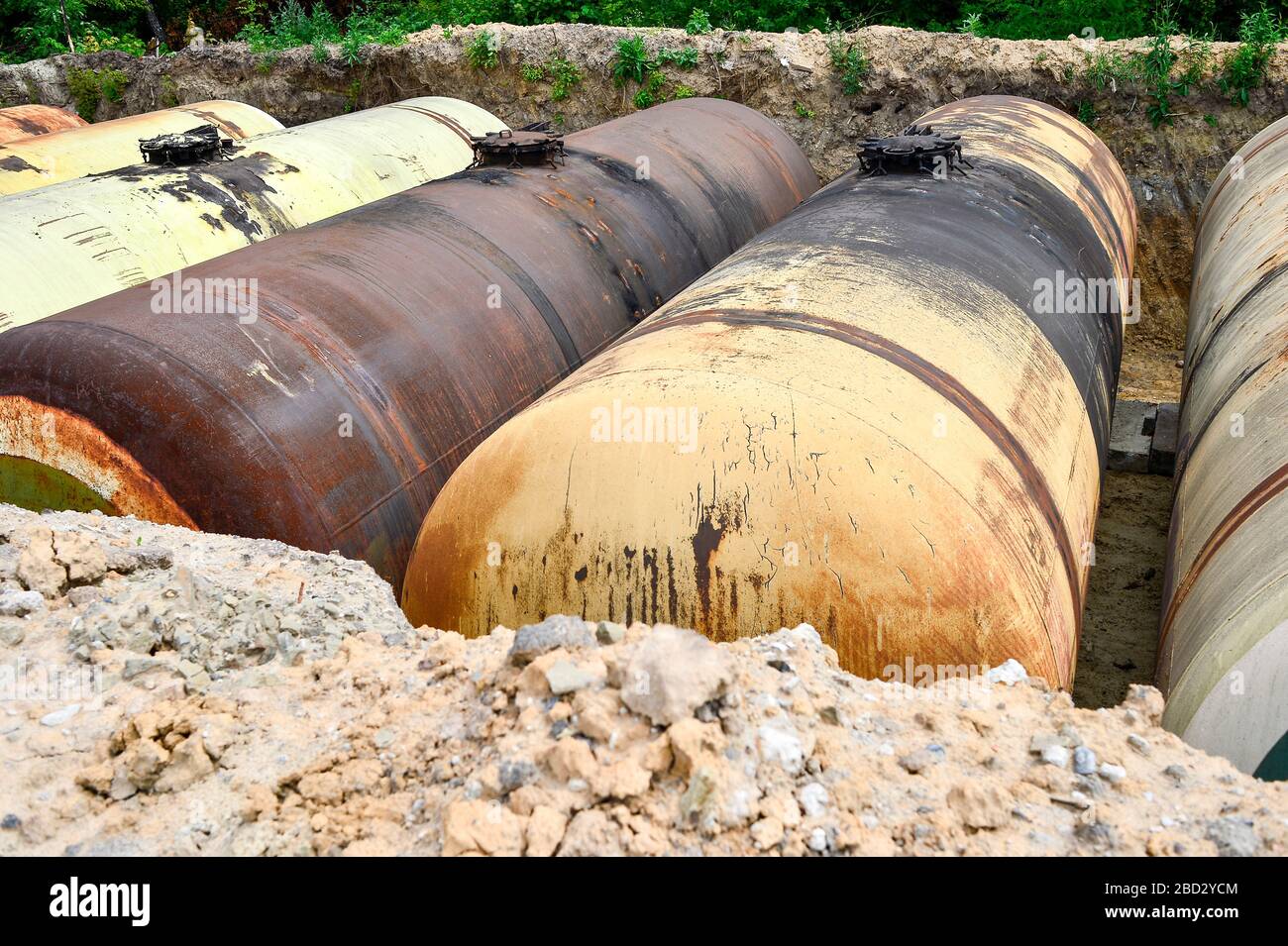 Large tank for gasoline in the excavated quarry for storage of ...