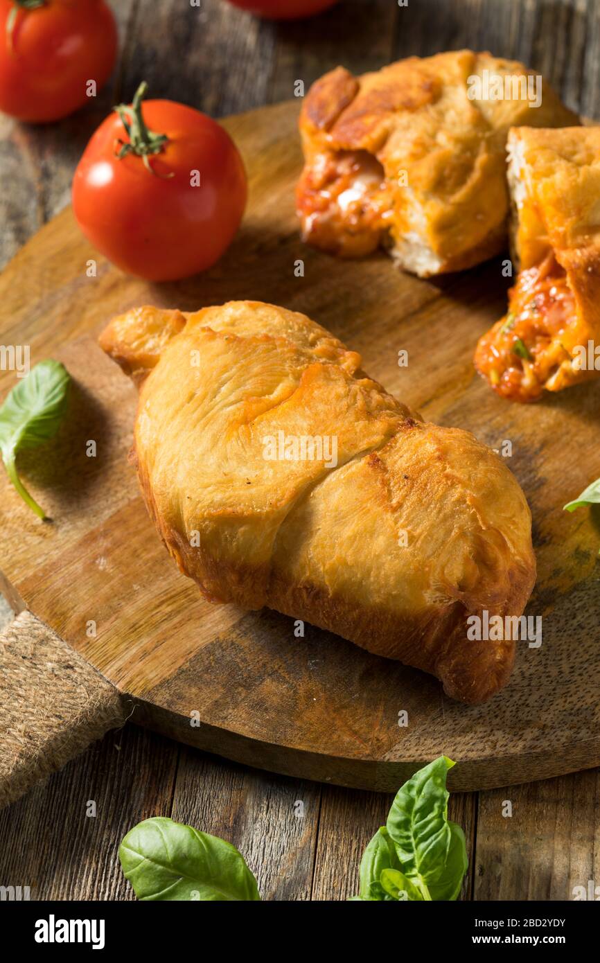 Homemade Italian Cheesy Panzerotti Calzone with Basil and Sauce Stock ...