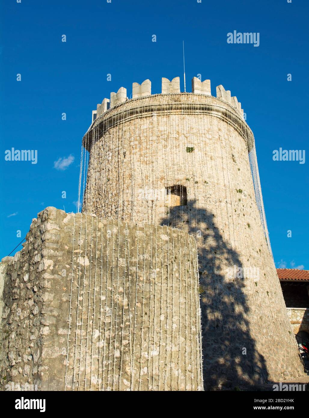 Trsat Castle decorated with Christmas lights. Located in Trsat in the ...