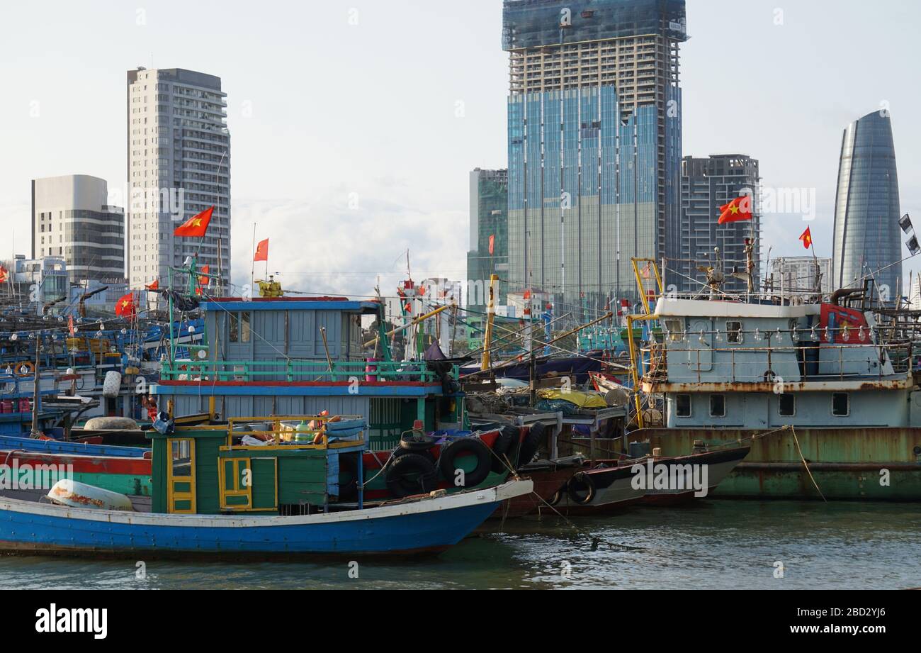 colorful fisher boats in da nang in vietnam Stock Photo - Alamy