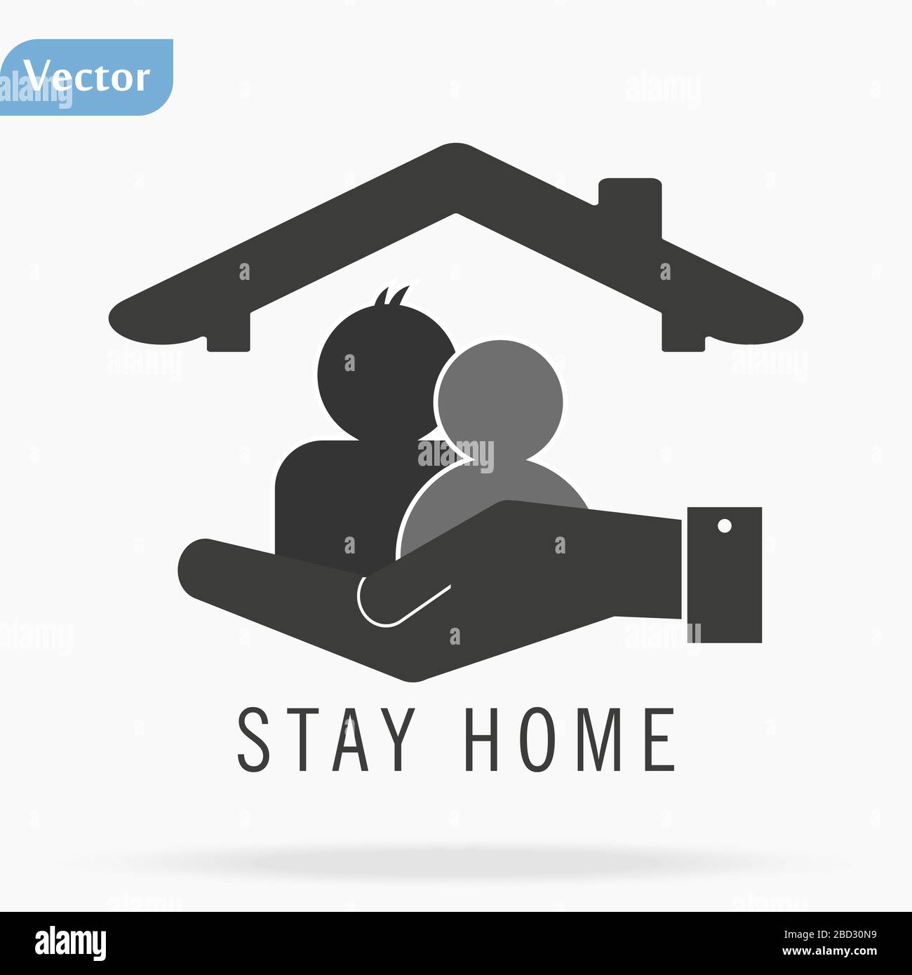 flat hand showing the icon of home - Stay at home vector illustration ...
