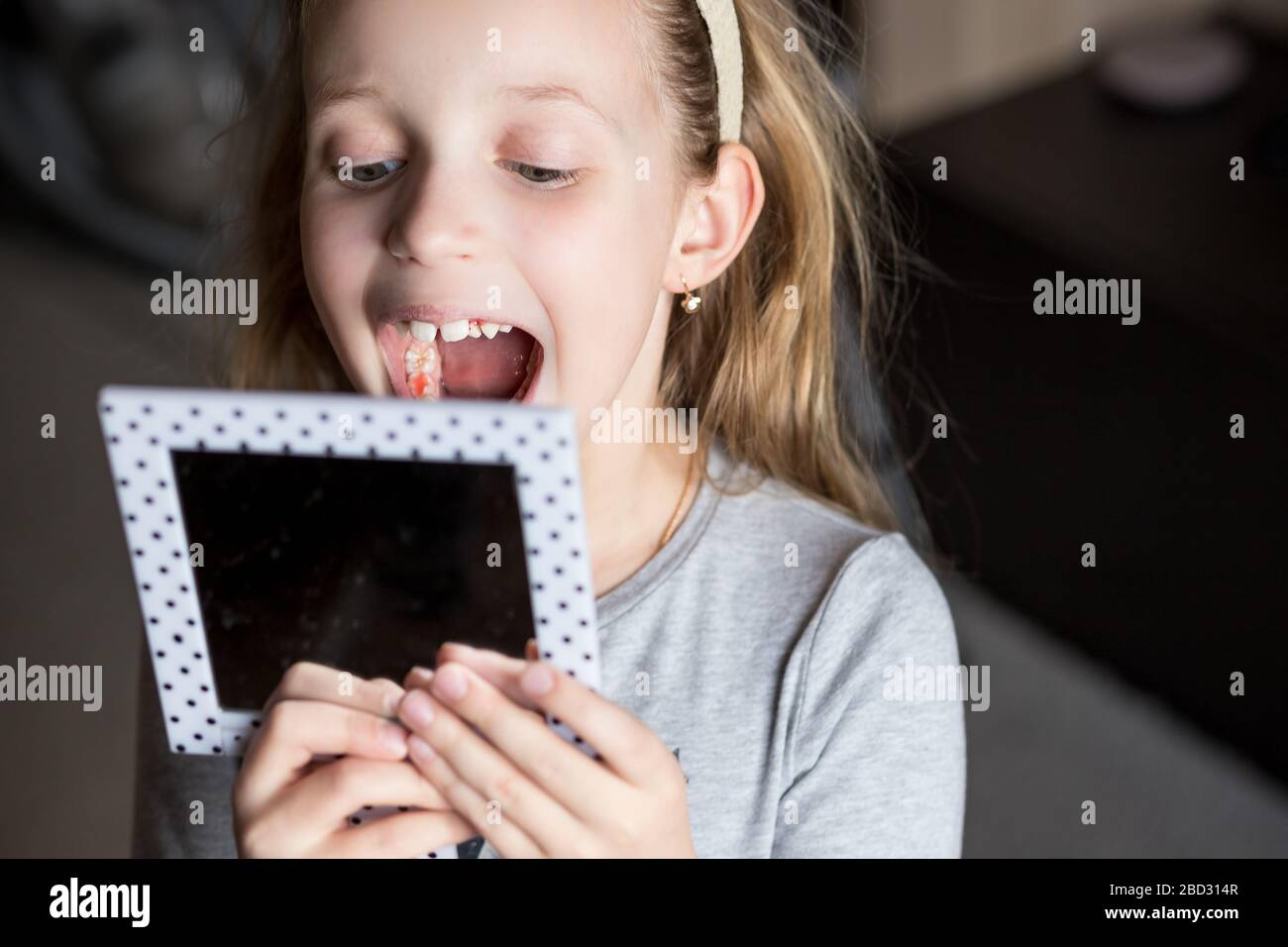 Childish cute mouth with beautiful lips and missing milk teeth dental ...