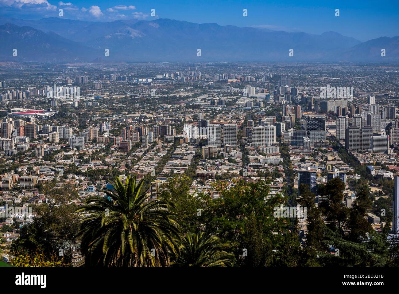 View over Santiago de Chile from the viewpoint Cerro San Cristobal ...
