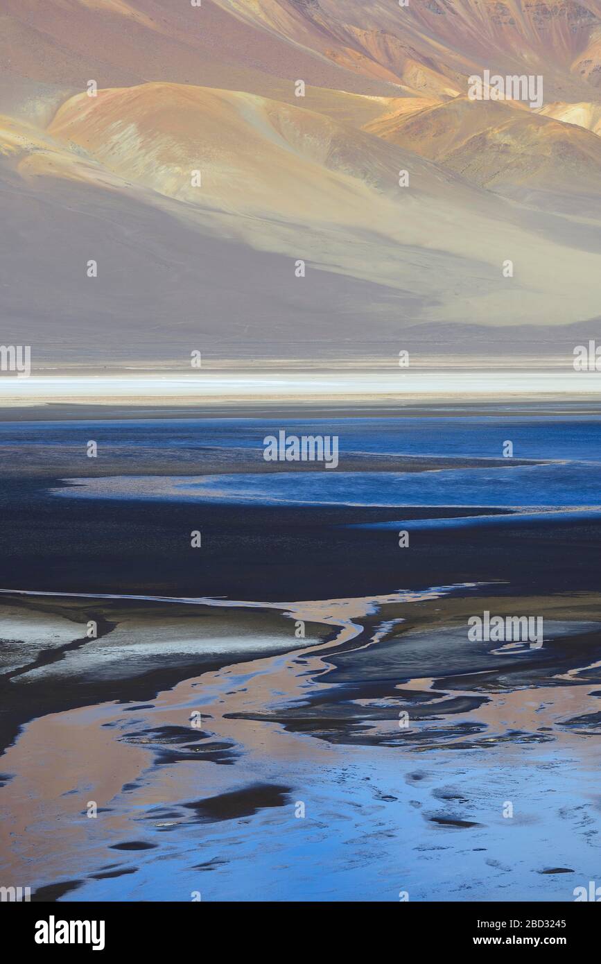 Salt pan, Salar de Tara, Altiplano, view from Paso de Jama pass road ...