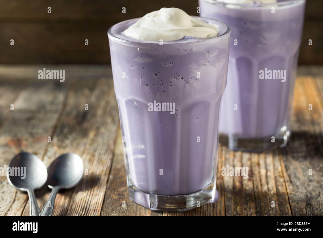 Homemade Japanese Purple Ube Milkshake with Whipped Cream Stock Photo ...