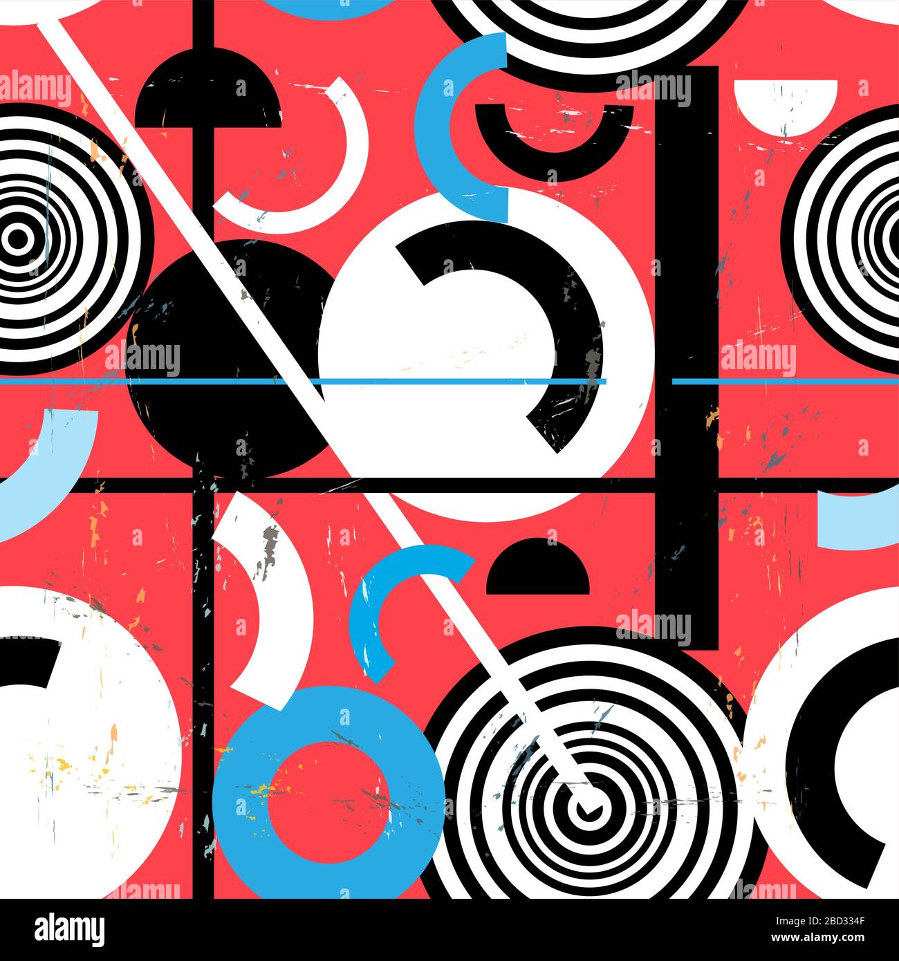 Seamless bright abstract pattern of geometric objects and elements. A ...