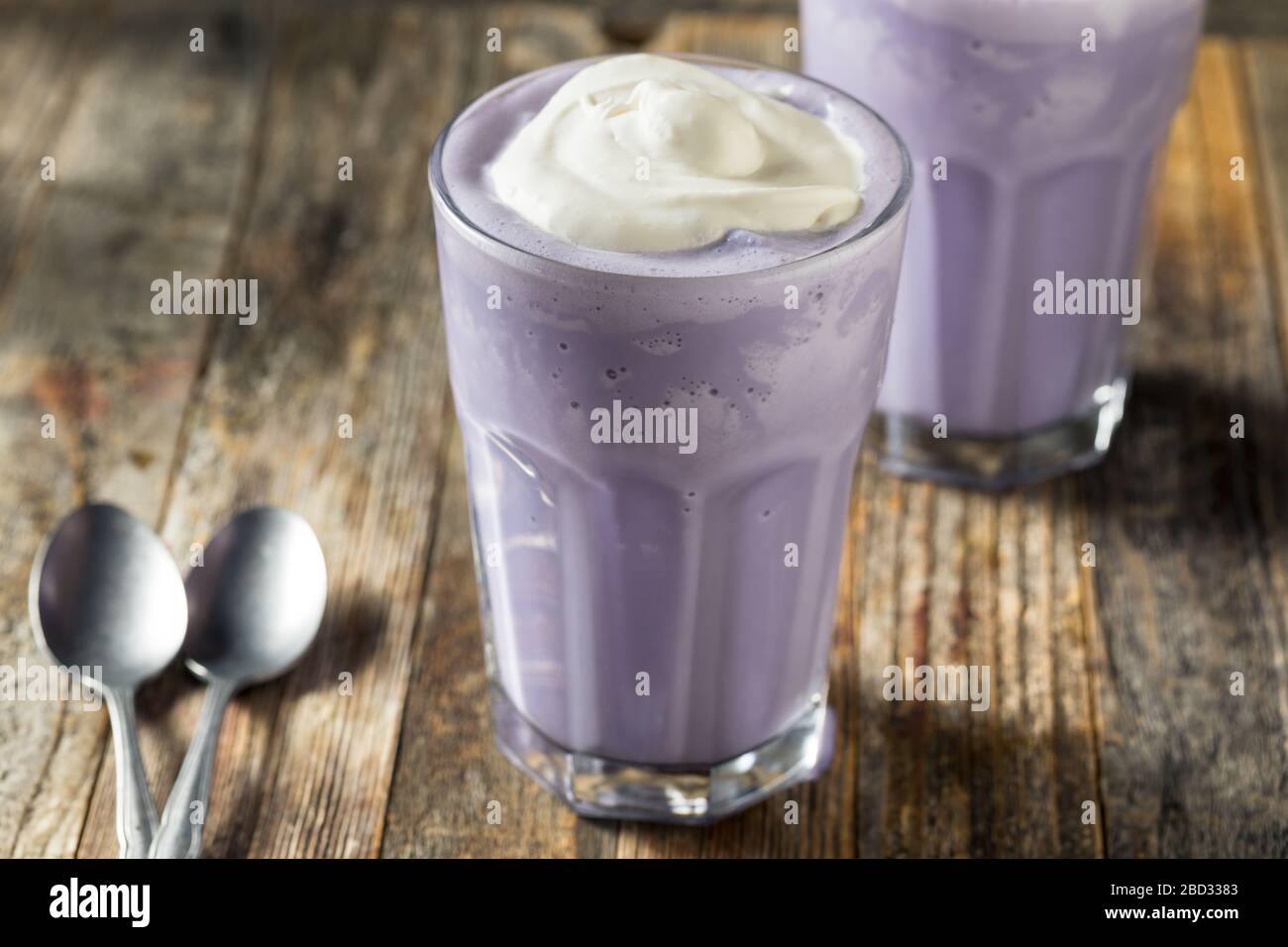 Homemade Japanese Purple Ube Milkshake with Whipped Cream Stock Photo ...