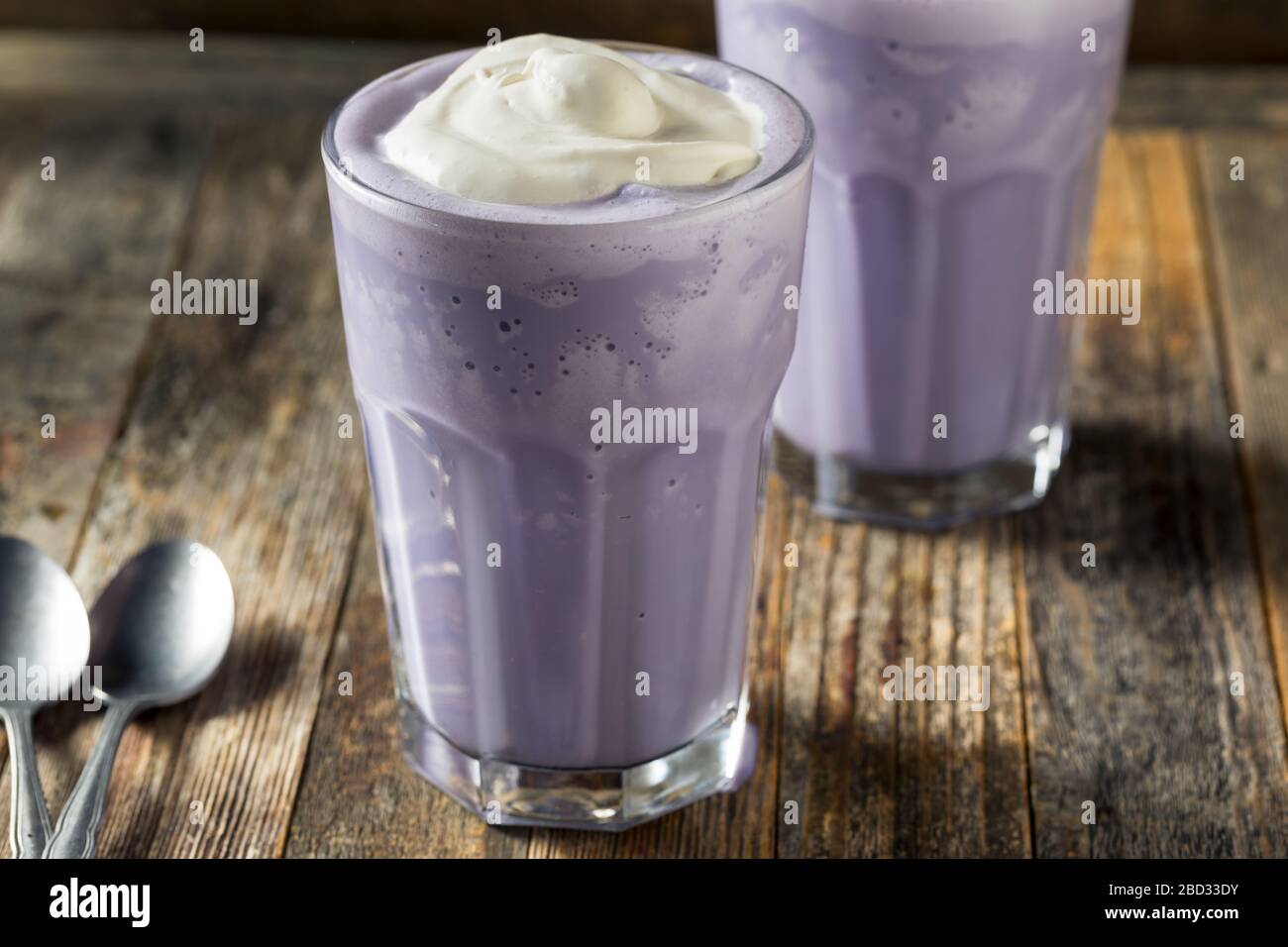 Homemade Japanese Purple Ube Milkshake with Whipped Cream Stock Photo ...