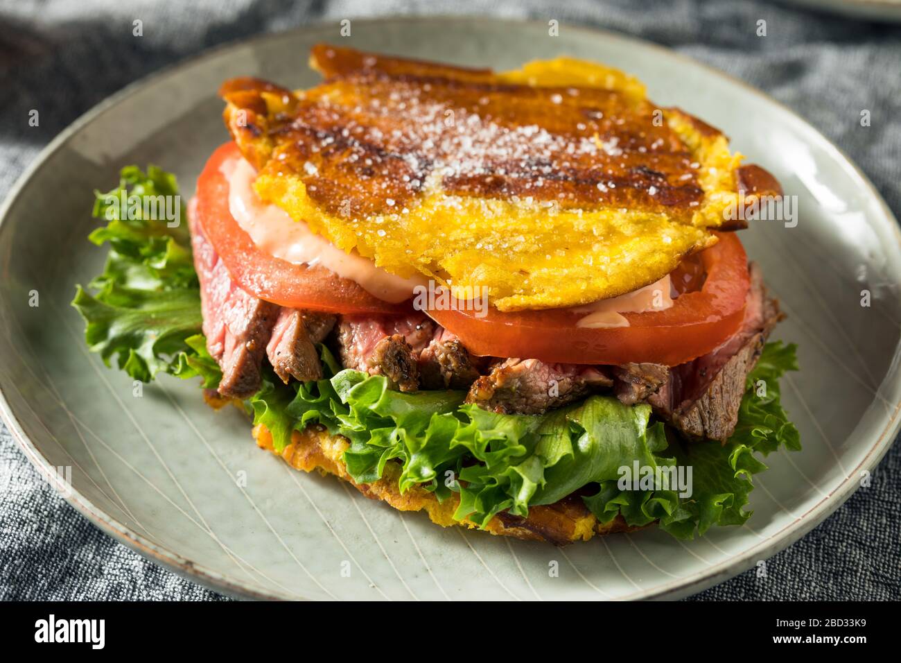 Homemade Puerto Rican Jibarito Steak Sandwich with Lettuce and Tomato ...