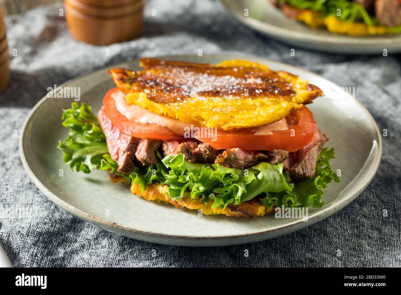 Homemade Puerto Rican Jibarito Steak Sandwich with Lettuce and Tomato ...