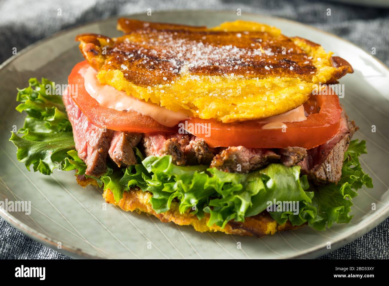 Homemade Puerto Rican Jibarito Steak Sandwich with Lettuce and Tomato ...