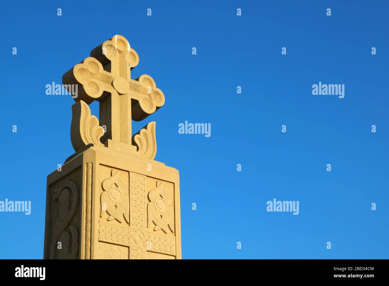 Beautiful Stone Carving Cross Pillar on Vivid Blue Sky, Holy Trinity ...
