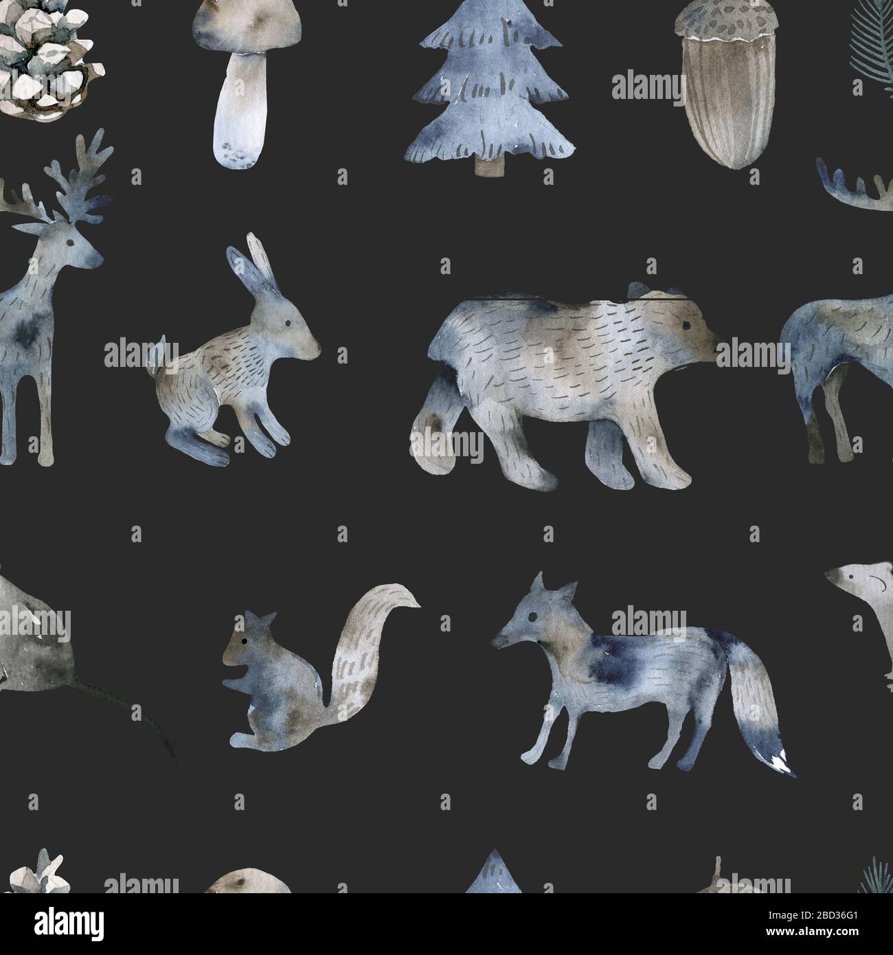 Woodland animals pattern. Forest seamless pattern Stock Photo - Alamy