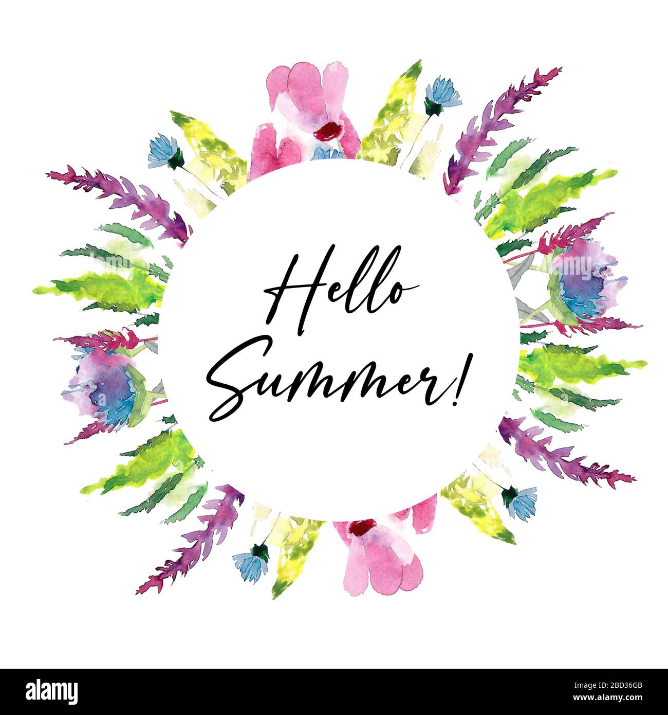 Hand drawn flowers wreath. Cute, colorful flowers for postcard and ...