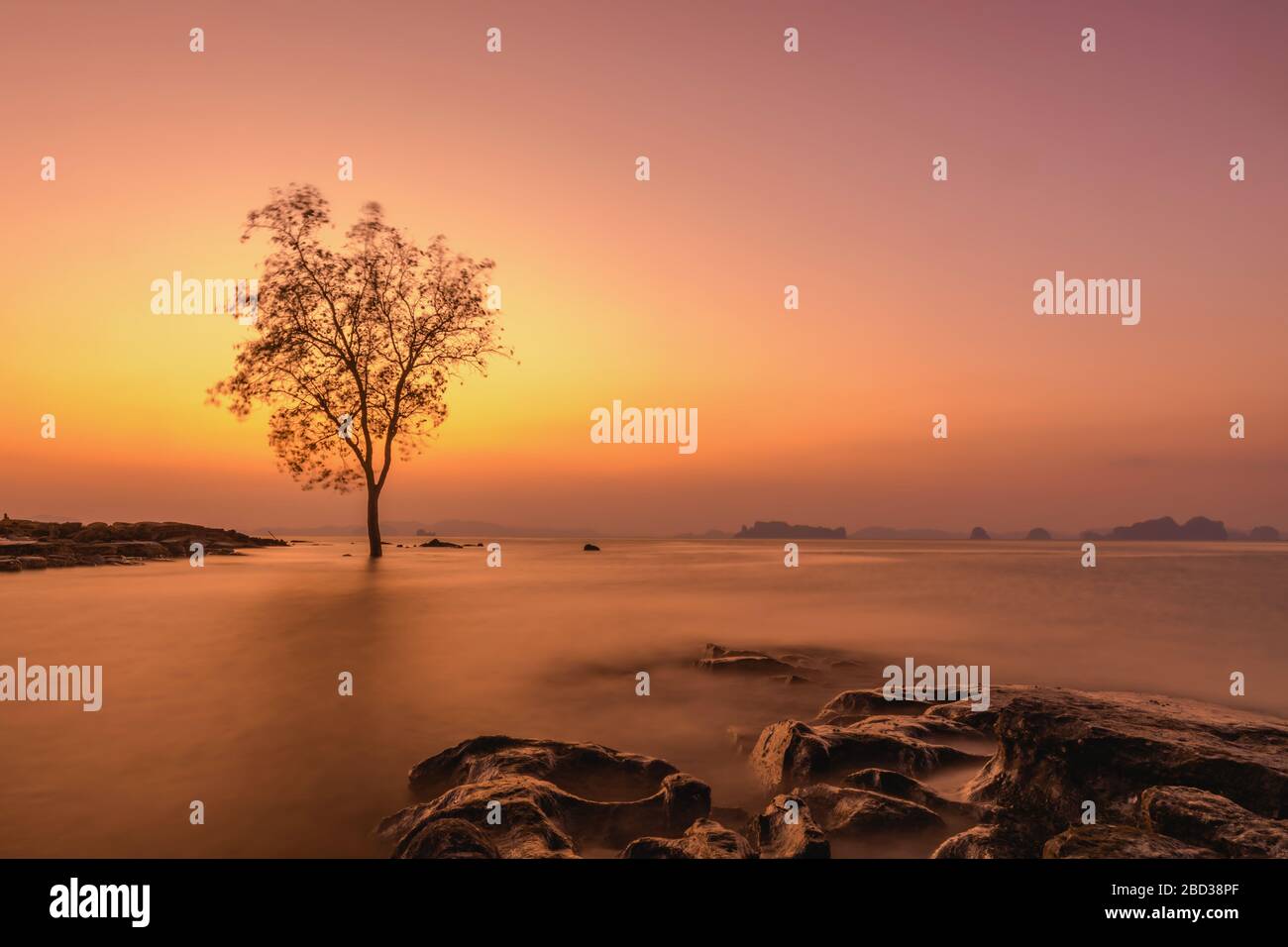 Beautiful landscape of silent nature in warm tones, long exposure ...