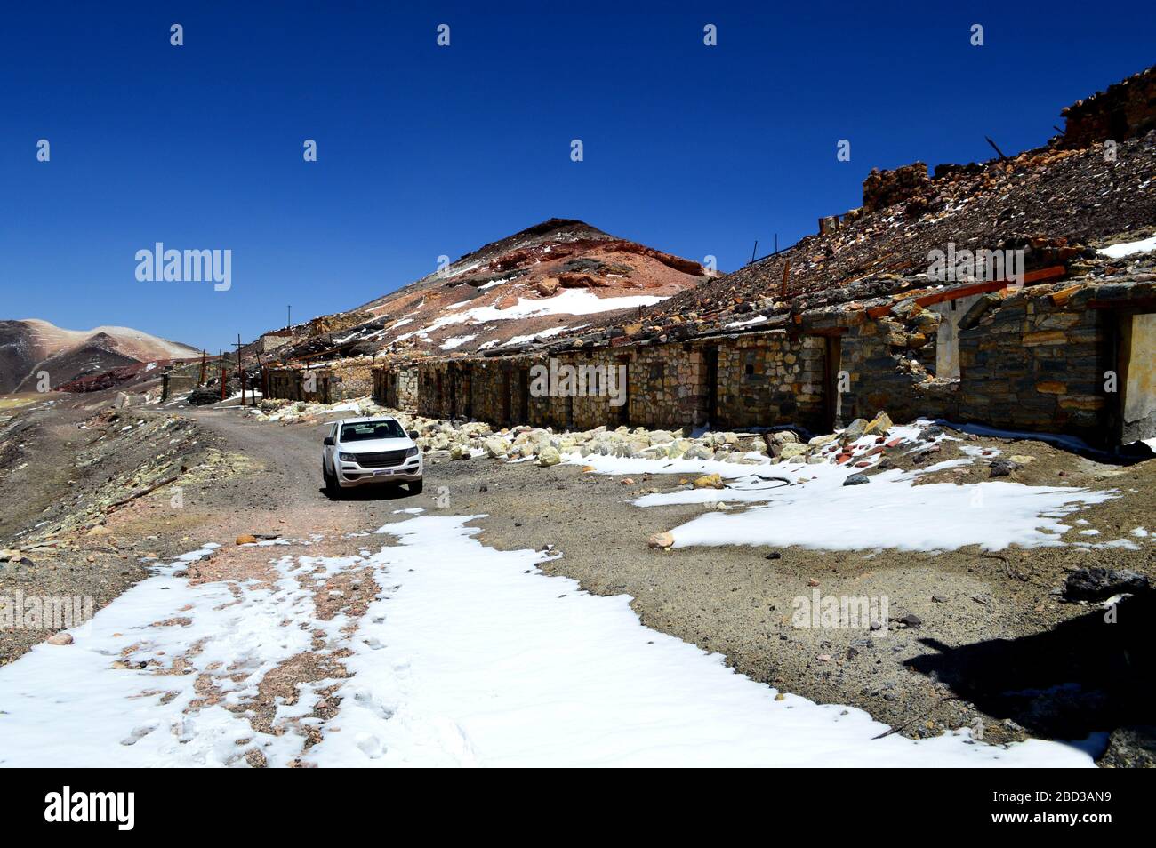 Remains of the sulfur extraction mine located on the top of Cerro ...
