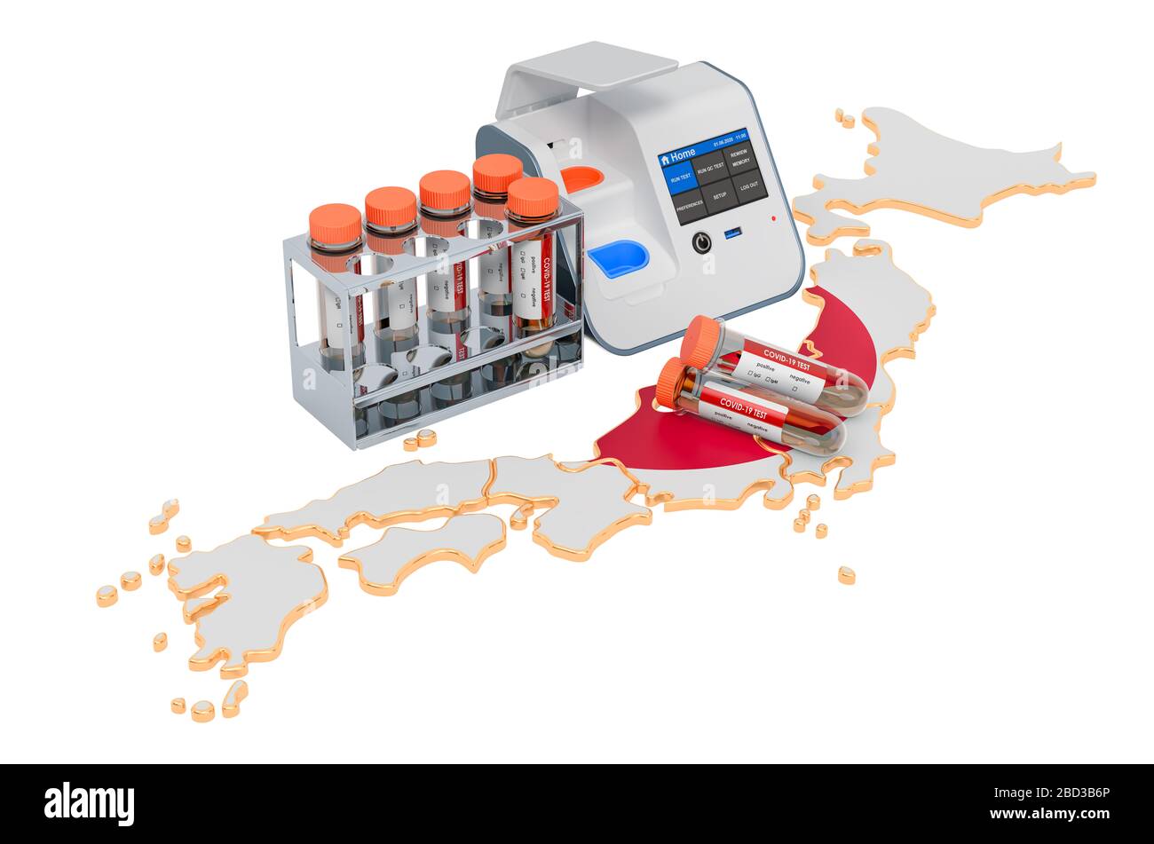 COVID-19 testing in Japan concept. Lab-in-a-box test with nasal swab ...