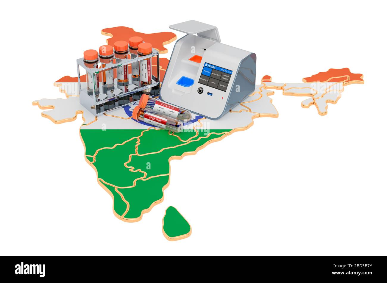 COVID-19 testing in India concept. Lab-in-a-box test with nasal swab ...