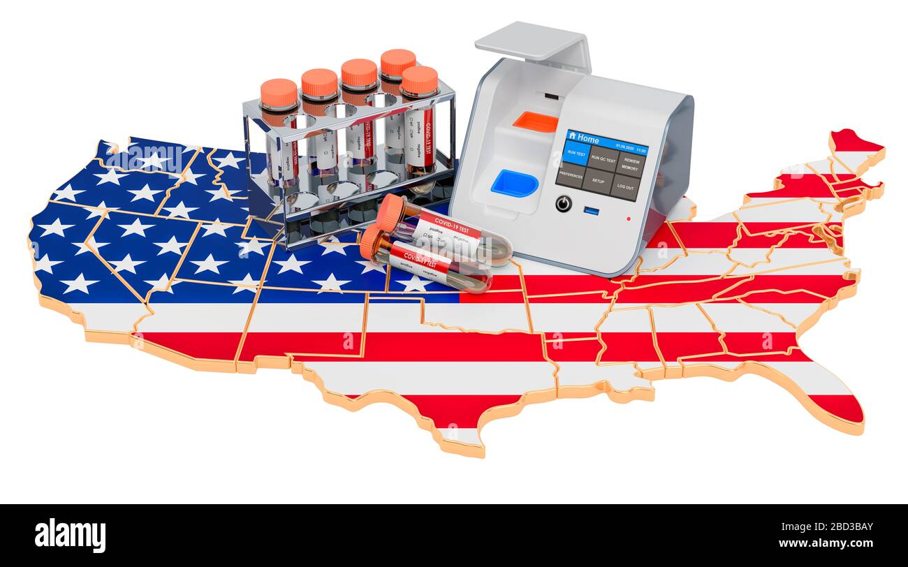 COVID-19 testing in the USA concept. Lab-in-a-box test with nasal swab ...