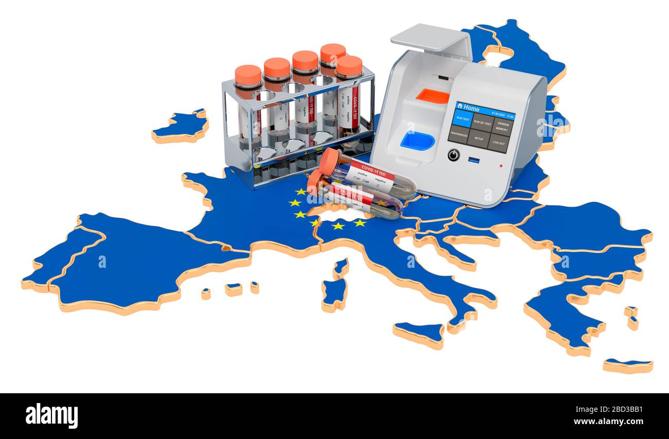 COVID-19 testing in the European Union concept. Lab-in-a-box test with ...