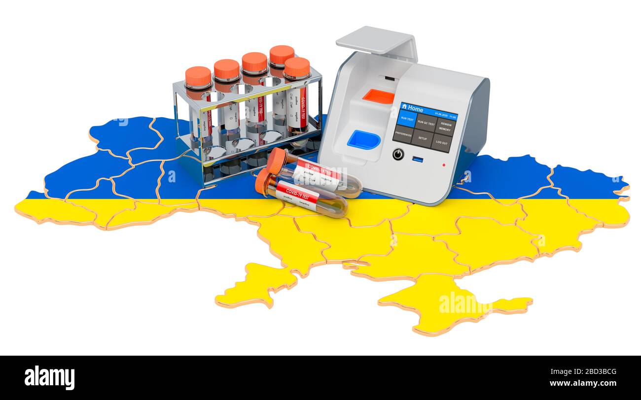 COVID-19 testing in Ukraine concept. Lab-in-a-box test with nasal swab ...