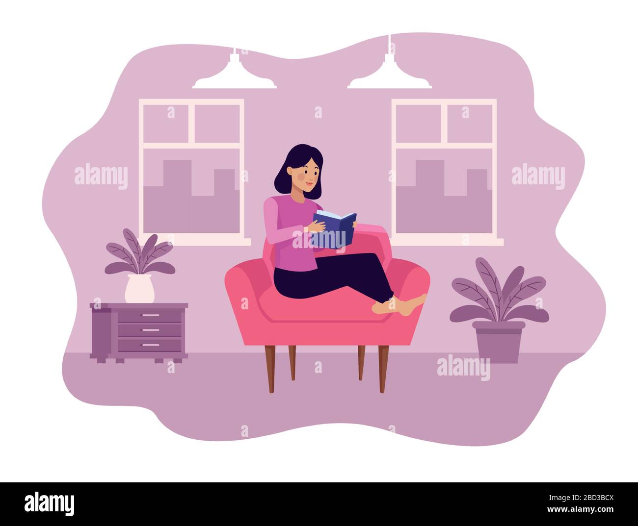 woman in livingroom reading book scene Stock Vector Image & Art - Alamy