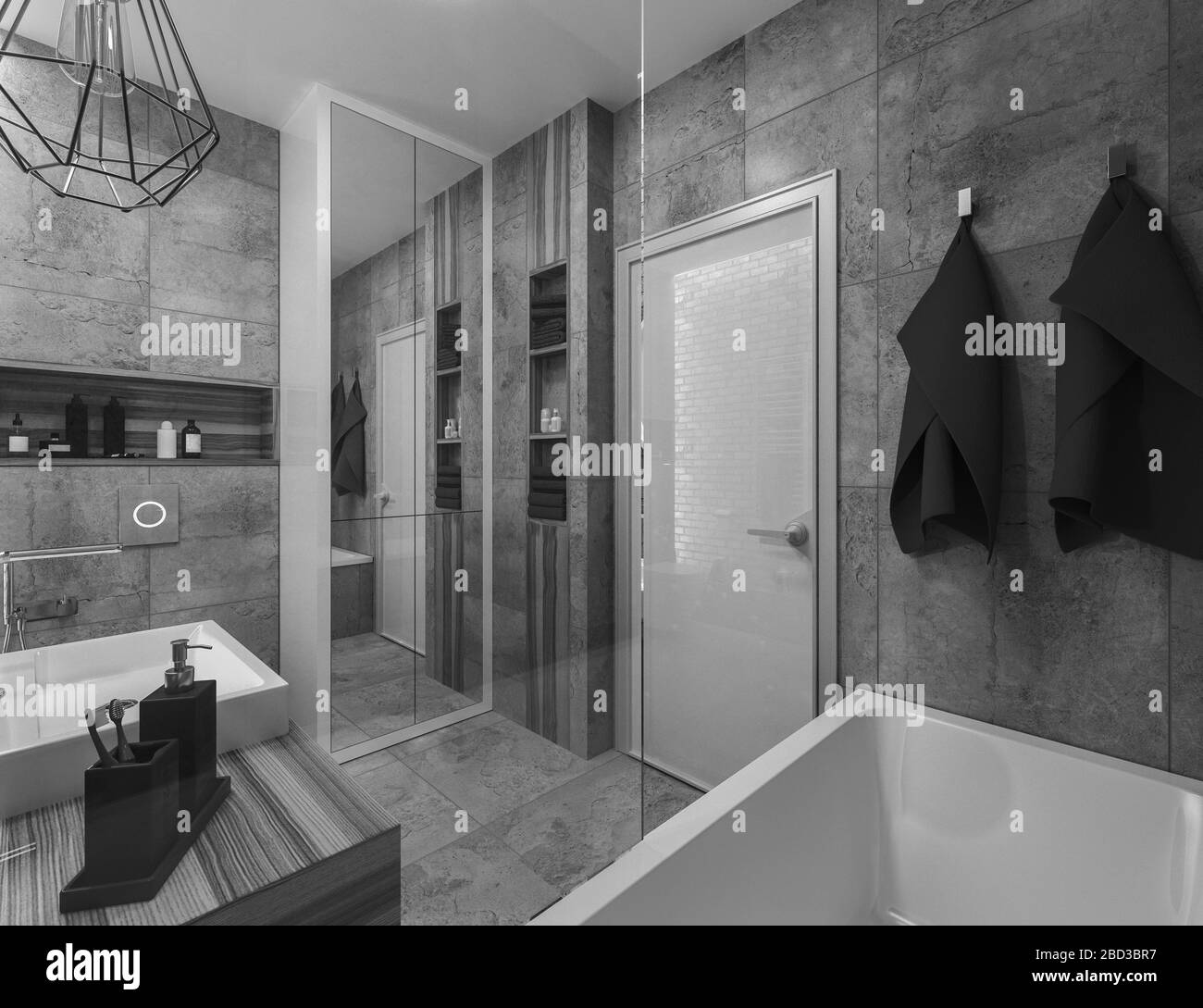 modern interior of a bathroom in loft Stock Photo - Alamy