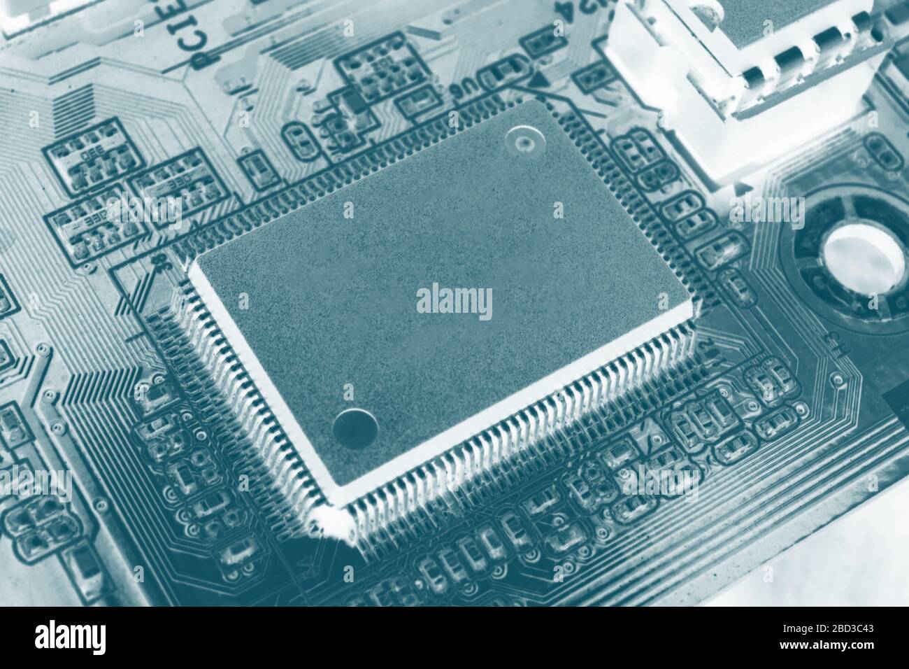 Close up view of central computer processor CPU blank microchip for ...