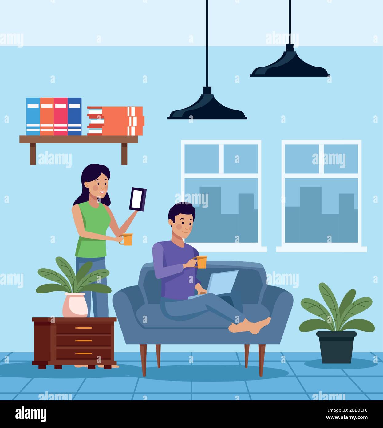 Couple working computer in Stock Vector Images - Alamy