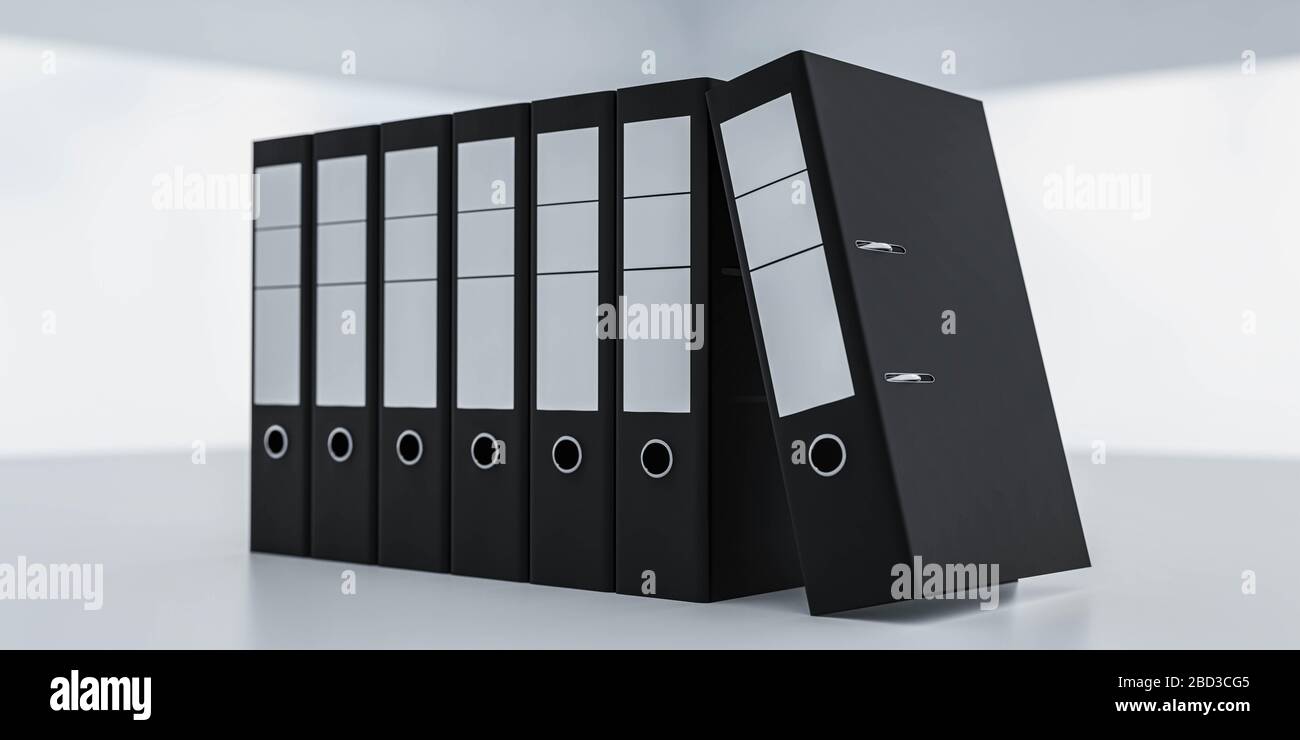 document folders standing on white desk in office loft 3d render ...