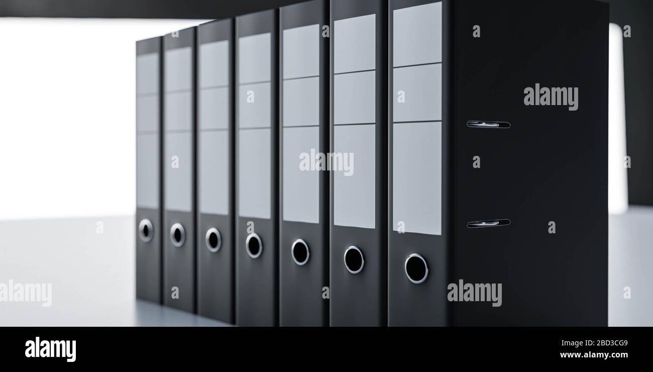 document folders standing on white desk in office loft 3d render ...