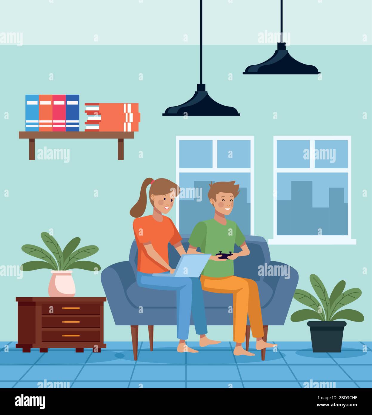 Couple working computer in Stock Vector Images - Alamy