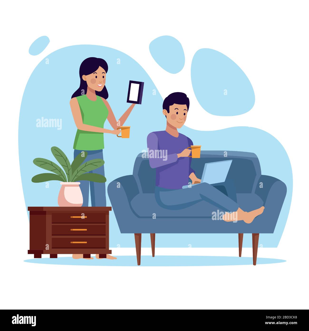 Couple working computer in Stock Vector Images - Alamy