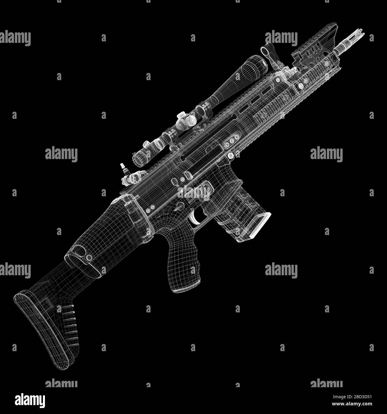 Automatic gun on background, body structure, wire model Stock Photo - Alamy