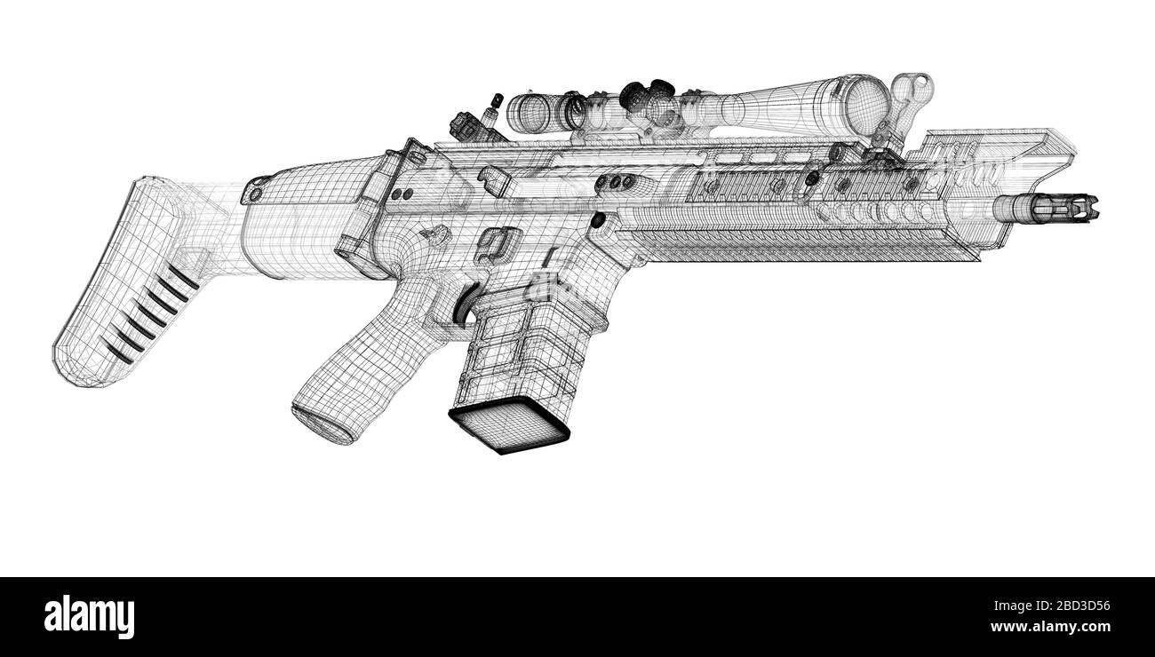 Automatic gun on background, body structure, wire model Stock Photo - Alamy